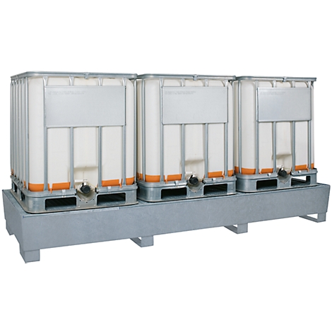 Station IBC ASECOS, en acier, avec caillebotis et sabots de chariot ...