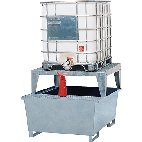 Station IBC ASECOS, en acier, avec caillebotis, bloc de remplissage et ...