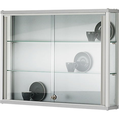 Wandvitrinekast, 2 glazen legborden, afsluitbare schuifdeur voordelig ...