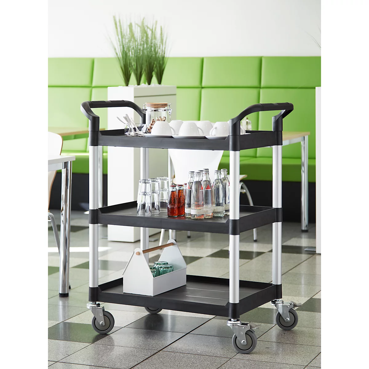 Mehrzweckwagen, 4 TPR-Lenkrollen mit 2 Feststellern, 3 Etagen, L 680 x B 450 mm, Kunststoff ...